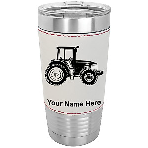 LaserGram 20oz Vacuum Insulated Tumbler Mug, Farm Tractor, Personalized Engraving Included (Faux Leather, Baseball Style)