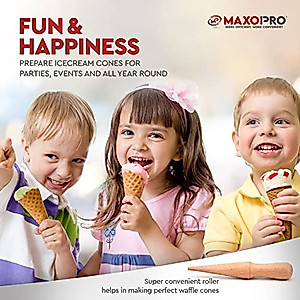 MaxoPro Ice Cream Waffle Cone Roller – 8.6 Inch Strong & Smooth krumkake cone roller - Wooden Pizzelle Cone Mold – Non-Slip Handle Waffle Cone Shaper Tool