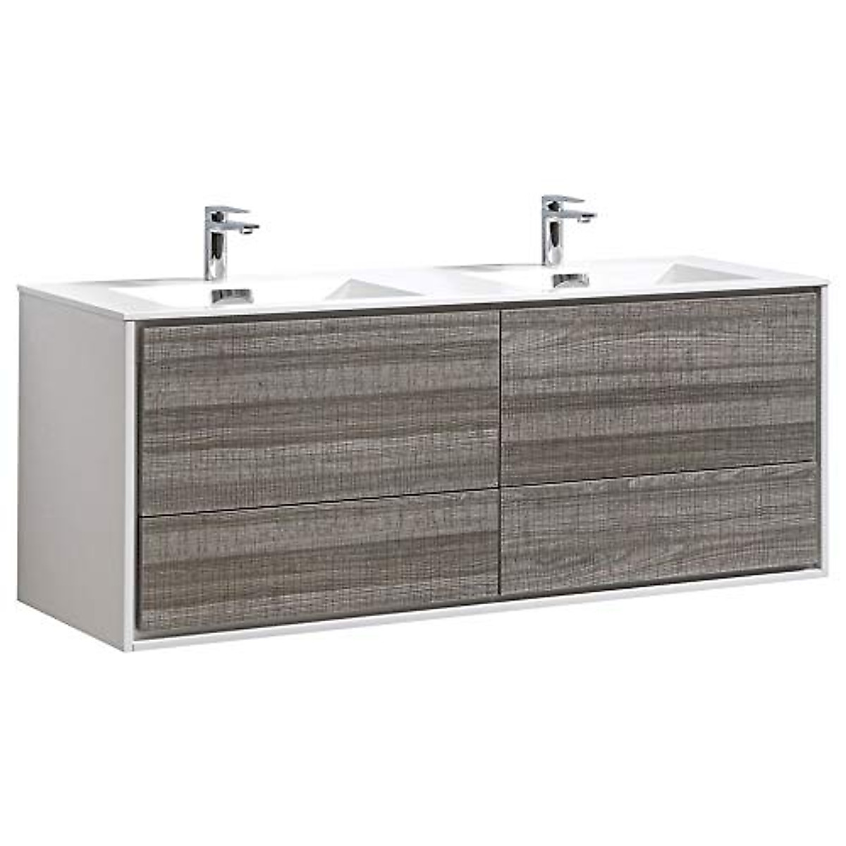 Kube DL60D-HGASH DeLusso 60" Double Sink Ash Gray Wall Mount Modern Bathroom Vanity