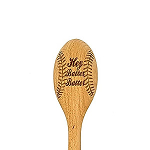 Hey Batter Batter Wooden Baking Spoon, Laser Engraved Personalized Gift, Gift For Baseball Mom, Thank You Gift for Coach, Cooking Gift for Men, Home Cooking, Baseball Season, Softball Coach