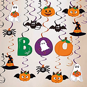 Ivenf Halloween Decorations Hanging Swirls 30ct, Cute Pumpkin Ghost Spider Bat Boo Party Decor, Ofiice Home Indoor Halloween Party Supplies Gifts