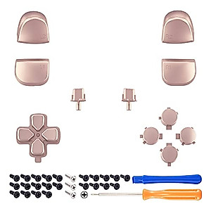eXtremeRate Replacement D-pad R1 L1 R2 L2 Triggers Share Options Face Buttons, Metallic Rose Gold Full Set Buttons Compatible with ps5 Controller BDM-010 & BDM-020