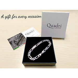 QUADRI - Figaro Link Chain 7 mm in 925 Sterling Silver Italian Bracelet for Men Women - 7.5 Inch - Premium Quality Made in Italy Certified - Gift Box Included (7.5 Inches)