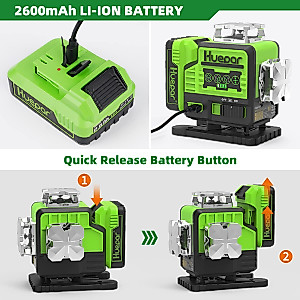 Huepar 4x360° Laser Level Self Leveling 4D Green Beam Bluetooth Connectivity Laser Tool-360 Horizontal&Vertical Laser Lines, Remote Control, Li-ion Battery, Hard Case, Magnetic Bracket Included -P04CG