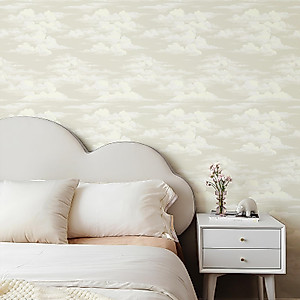 JiffDiff Wallpaper Peel and Stick White Cloud Wallpaper for Bedroom Mural Grey Wallpaper 17.3" x 118" Self Stick Neutral Wallpaper Modern Abstract Wallpaper