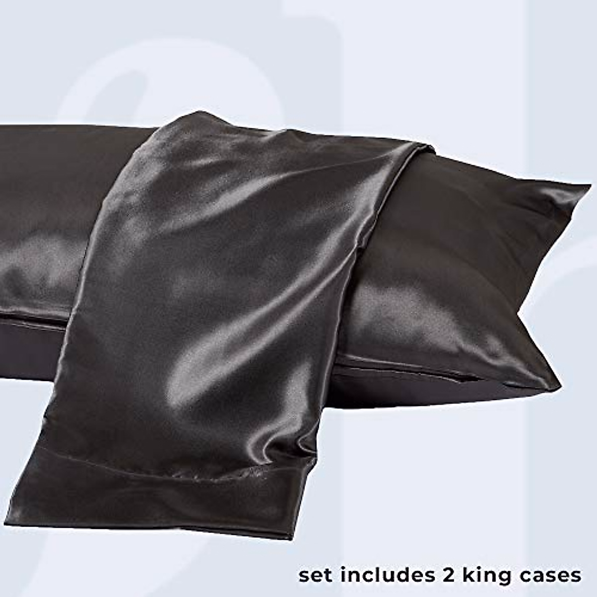 Great Bay Home Satin Pillowcase for Hair and Skin King - Charcoal Silk Pillowcase 2 Pack 20x36 inches - Satin Pillow Cases Set of 2 with Envelope Closure