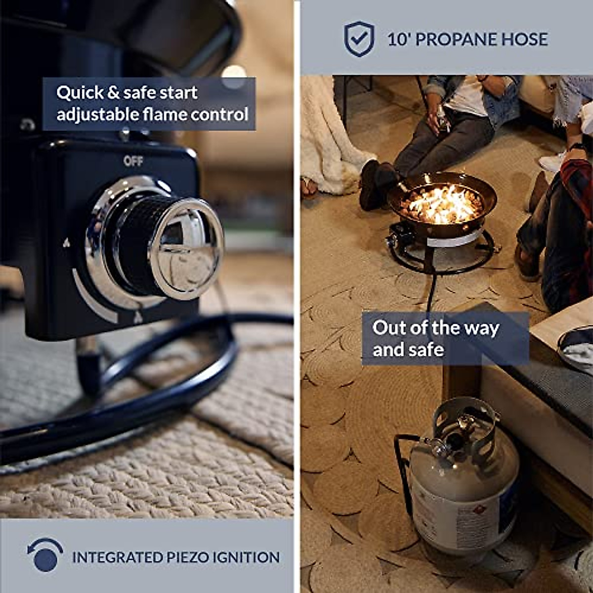 BELLEZE Portable Propane Fire Pit for Camping, 20.5" 52,000 BTU CSA Approved Outdoor Gas Firebowl Natural Lava Rocks and Smokeless Flame, Perfect for Camping, Patio, Backyard, RV, Party