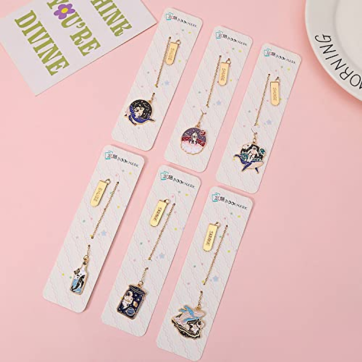 6 Pcs The Wandering Earth Series Metal Bookmark with Enamel Charms, Brass Alloy Bookmarks with Pendant, Cartoon Astronaut and Whale Theme Book Markers Christmas Gift for Girls Kids Lovers Readers