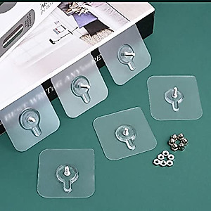 Junwapy 14 Pack Adhesive Wall Mount Screw Hooks, Durable Wall Hooks for Hanging, 2 in 1 Screw Free Sticker for Wall Mount, Adhesive Hooks Heavy Duty for Bathroom Kitchen Home and Office(16 mm)