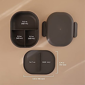 mushie Kids Bento Lunch Box | 3-Compartment & Removable Divider + Fork & Spoon Utensils | Great For Meals, School, Snacks On-the-Go | Dishwasher Safe (Smoke)