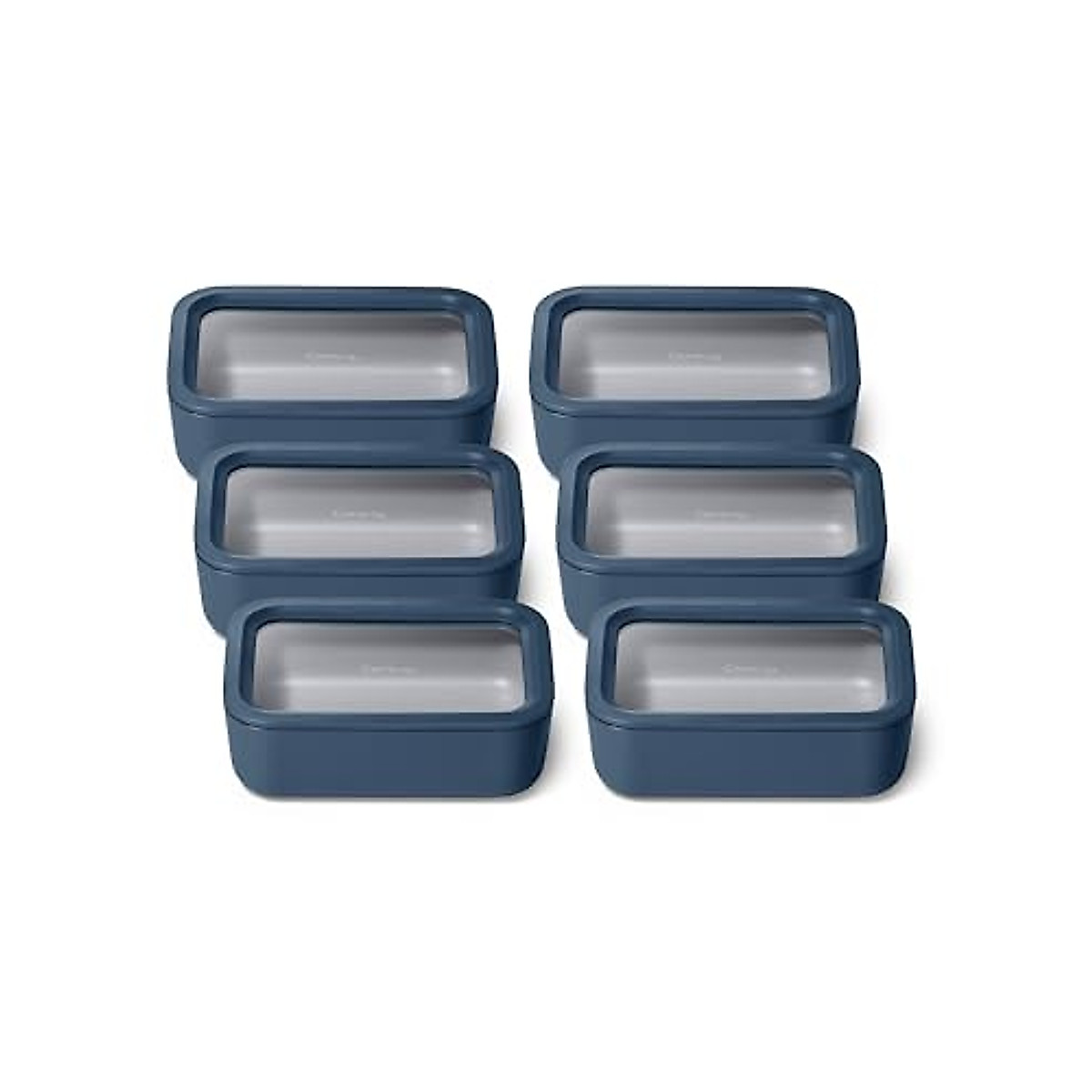 Caraway 6pc Glass Food Storage Set – 6.6 Cup Food Containers (6) - Ceramic Coated - Non Toxic, Non Stick with Lids - Microwave Safe - Navy