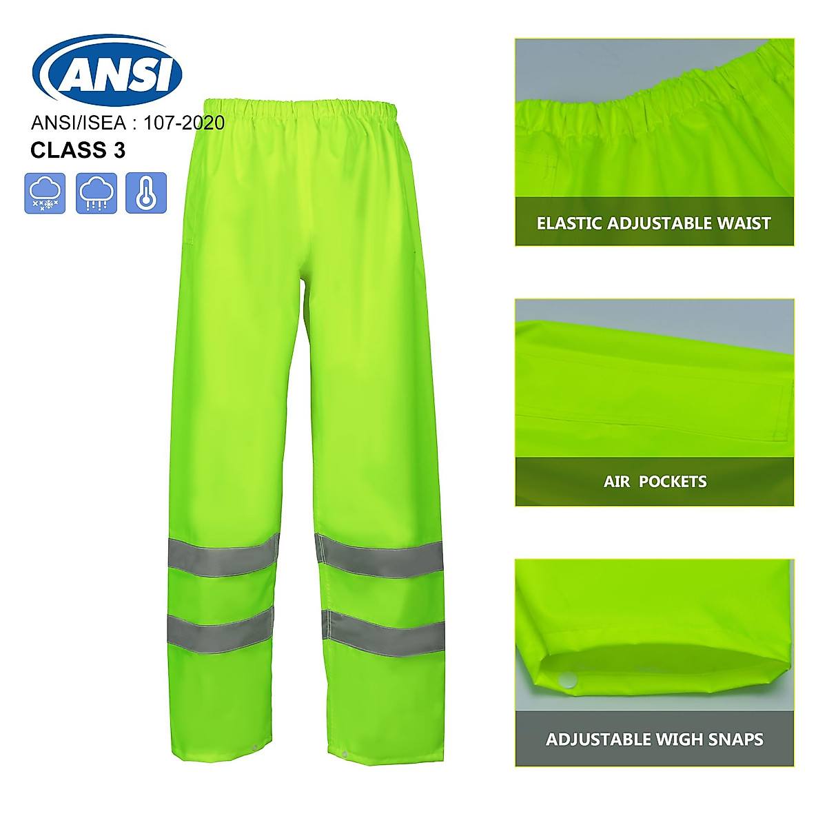 VENDACE Hi Vis Reflective Rain Jacket Suit and Pants for Men Waterproof Class 3 High Visibility Safety Rain Gear Raincoat(L/XL)