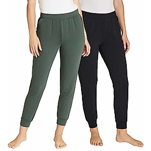 Eddie Bauer Womens 2 Pack Fleece Lounge Joggers (Medium, Black/Heather Olive)