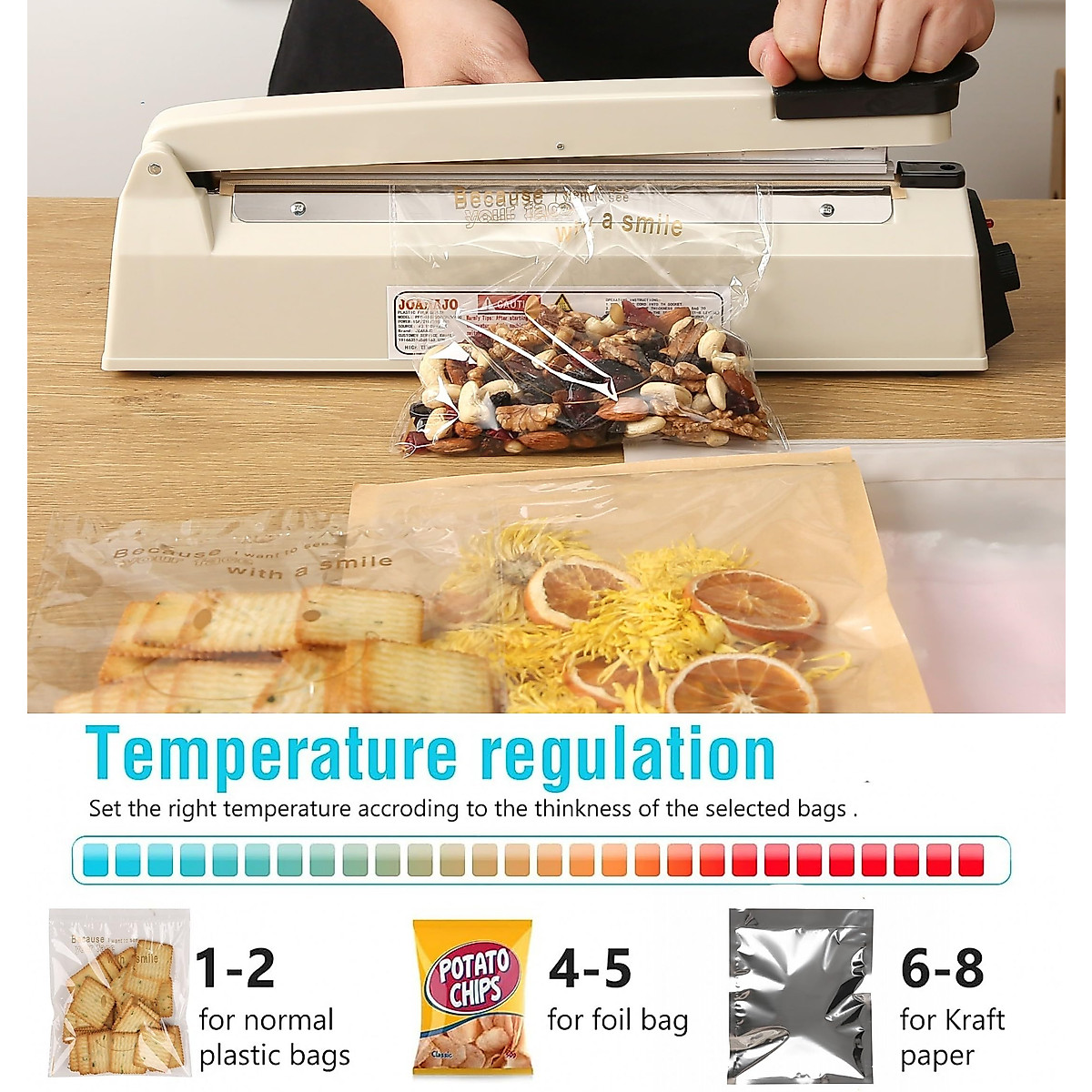 Impulse Sealer 12 inch Manual Heat Sealer Machine with Adjustable Heating Mode, ABS Shrink Wrap Bag Sealers for Plastic PE PP Bags, Portable Poly Bag Sealing Machine with Extra Replace Kit(Ivory)