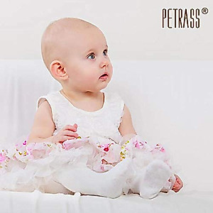 Petrass Baby Girls Cable Knitted Tights Infant Full-Footed Seamless Cotton Tights New-born Girls Seamless Leggings (Black/Ivory/Grey, 0-3 Months)
