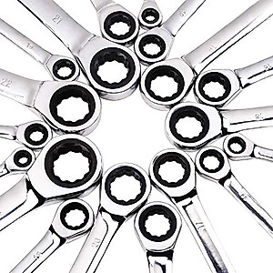 Egofine 18pc Metric Wrench Set, 6 mm - 24 mm Chrome Vanadium Steel Ratcheting Wrench Set with a Roll Up Storage Bag