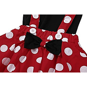 Toddler Baby Girls Outfits Infant Baby Skirt Set Ruffle Short Sleeve Top Polka Dot Suspender Skirt Set with Headband Clothes Set (Red, 6-12M)