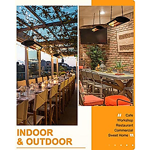 Star Patio Electric Patio Heater, Outdoor Heater, 750W/1500W Ceiling Infrared Heater with Rectangular Shape, Black, Silent Heating Hanging Patio Heater, IP44 Waterproof Outdoor Heaters, STP2066-C