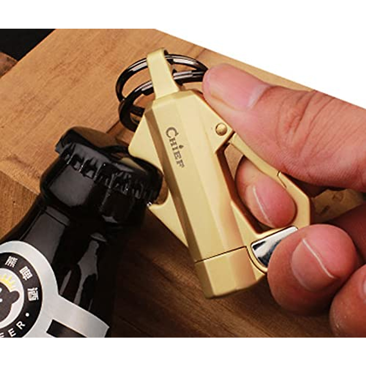 Katzone Flint Wheel Petro Oil Lighter Attached with Bottle Opener & Keychain & Carabiner - All in One