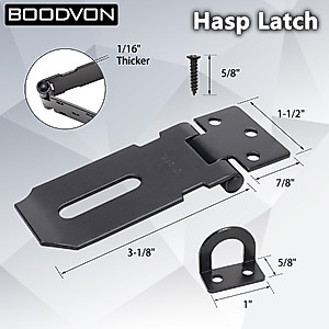 BOODVON Door Lock Hasp Latch, Iron Safety Packlock Clasp Hasp Lock Latch, Extra Thick Gate Lock Hasp with Screws Brushed Finish 1 Pack(3 Inch)