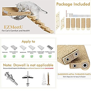 2 Pack, EZMeetU Cat Climbing Shelf Wall Mounted, 5 Steps Cat Stairway with Sisal Rope Scratching for Cats Perch Platform, Cat Wall Furniture, Reversible Direction Cat Wall Stairs Ladder