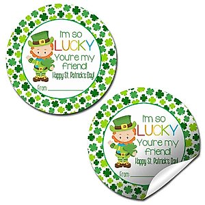 Lucky You’re My Friend Leprechaun St. Patrick’s Day Gift Tag Sticker Labels, 40 2" Party Circle Stickers by AmandaCreation, Great for Party Favors, Envelope Seals & Goodie Bags