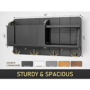 Rebee Vision Modern Key Holder for Wall - Mail Organizer Wall Mount with Chalkboard & Sayings - Home Decor for Entryway