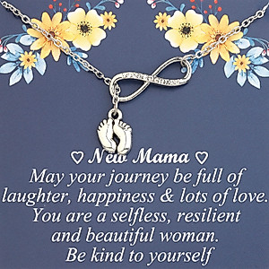 BNQL New Mama Gift Baby Feet Necklace Mama to be Gifts New Mom Jewelry Pregnancy Announcement Gift for Mom First Time Mom Gift (new mama necklace)