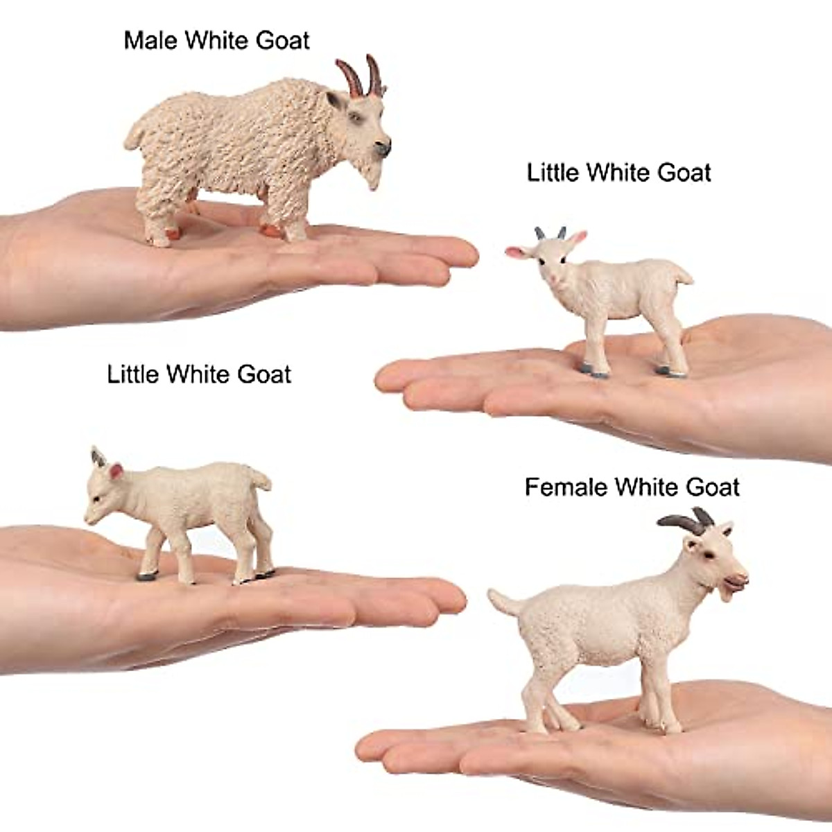 JOKFEICE Animal Figures 4pcs Plastic White Goat Animals Action Model Science Project, Learning Educational Toys, Birthday Gift, Cake Topper, for Kids