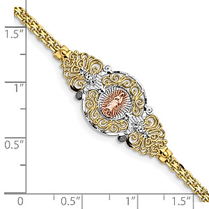 Avariah Solid Gold 14k Two-Tone w/Rhodium Our Lady of Guadalupe Bracelet - 7"