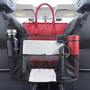 Car Handbag Holder with Extra Large Capacity, Viopic Newest 4 in 1 Car Net Pocket Handbag Holder, Strong Bearing Capacity over 20Kg, Sturdy Car Mesh Organizer for Phone, Documents, Barrier of Pet Kids