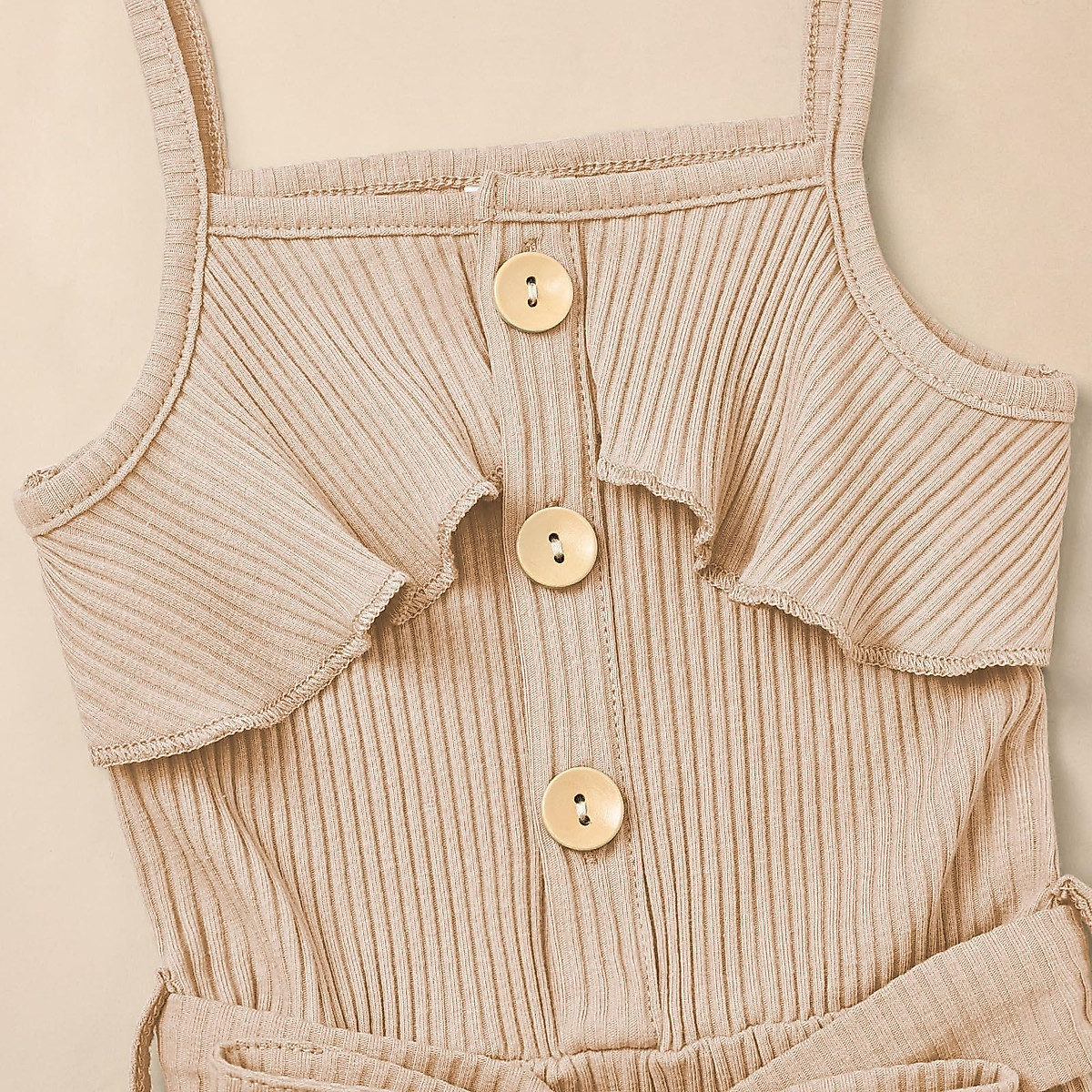 CETEPY 2T Girl Clothes Toddler Girl Summer Outfits Sleeveless Button Tie Front Girls Jumpsuit One Piece Halter Romper Apricot 2-3T/100cm