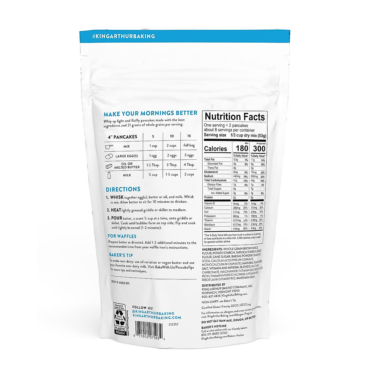 King Arthur Gluten Free Classic Pancake Mix: Fluffy, Delicious Breakfast Delight - Non-GMO, Kosher Certified, 15 oz (Pack of 6) - Makes Perfect Pancakes and Waffles with 21g Whole Grains per Serving