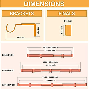 2 Pack Modern Curtain Rod, End Cap Style Design, Curtain Rods for Windows 28 to 48 Inch, Indoor and Outdoor, 28-48 Inch, Black