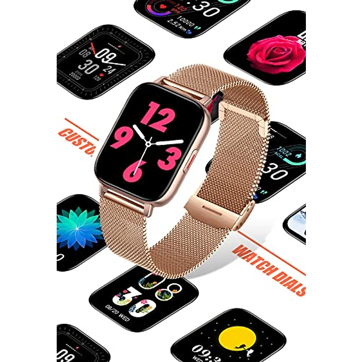 Smart Watch for Women with Bluetooth(Answer/Receive Call) 1.7" Fitness Trackers with Heart Rate Sleep Monitor Waterproof Step Counter Watch for iOS Android (Rose Gold)