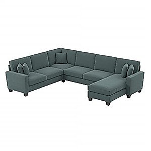 Bush Furniture Stockton U Shaped Sectional Couch with Reversible Chaise Lounge, 128W, Turkish Blue Herringbone