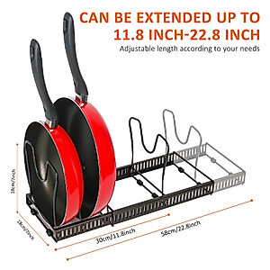 ROOHUA Pot Rack Organizer -Expandable Pot and Pan Organizer for Cabinet,Pot Lid Organizer Holder with 10 Adjustable Compartment for Kitchen Cabinet Cookware Baking Frying Rack,Bronze