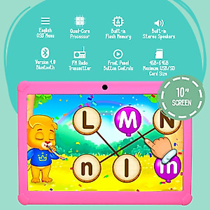 Pyle 10.1-Inch Android Tablet w/ 1080p HD Display, Dual Camera, WiFi Compatibility, Quad-Core Processor,10.1” Kids Tablet w/Stylus Pen 1GB RAM, 8GB Storage, Kid-Proof Cover (Pink)