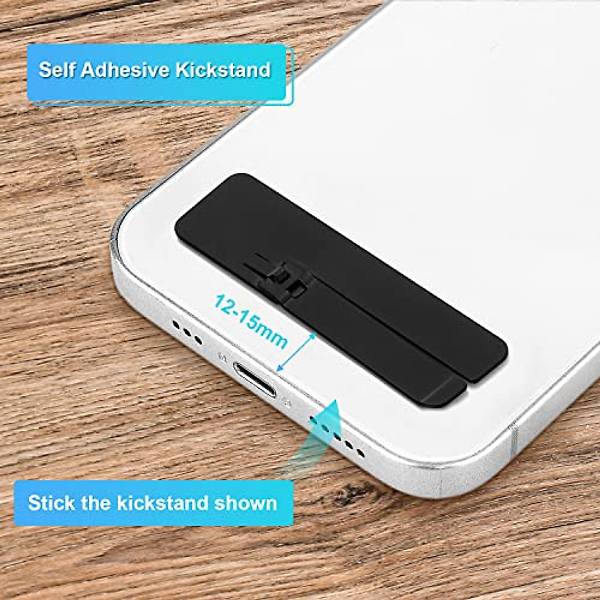 SAVITA 2pcs Phone Kickstand Metal, Thin Metal Phone Stand Stick on with Adjustable Adhesive Horizontal/Vertical Desk Stand Accessories for Cell Phone Case Vertical and Horizontal Stand (Black)