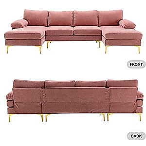 Pvillez Sectional Sofa w/Double Chaise Lounge Large Convertible Couches Chenille U-Shape Couch w/Detached Rolled Arms and Golden Legs Modern Oversize Sectional Couch for Living Room,Office