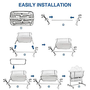 beiens Baby Bassinet 3 in 1, Baby Crib Bedside Sleeper with Detachable Mosquito Net, 6 Height Adjustable Easy Folding Bedside Bassinet Portable Nursery Bed for Infant, Newborn, Baby Boys & Girls