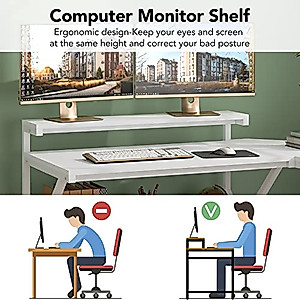 Tribesigns L Shaped Desk with Storage Shelves, 63 inch Industrial Corner Computer Desk with Monitor Stand, Study Writing Table Workstation for Home Office, White