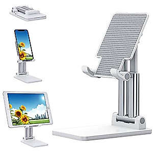 BrilliStar Cell Phone Stand Height Adjustable, [2020 Updated] Dual Tube Foldable Phone Stand,Portable Tablet Stand, Smartphones Desk Holder with Anti-Slip Design for iPad/Tablet/Mobile Phone(White)