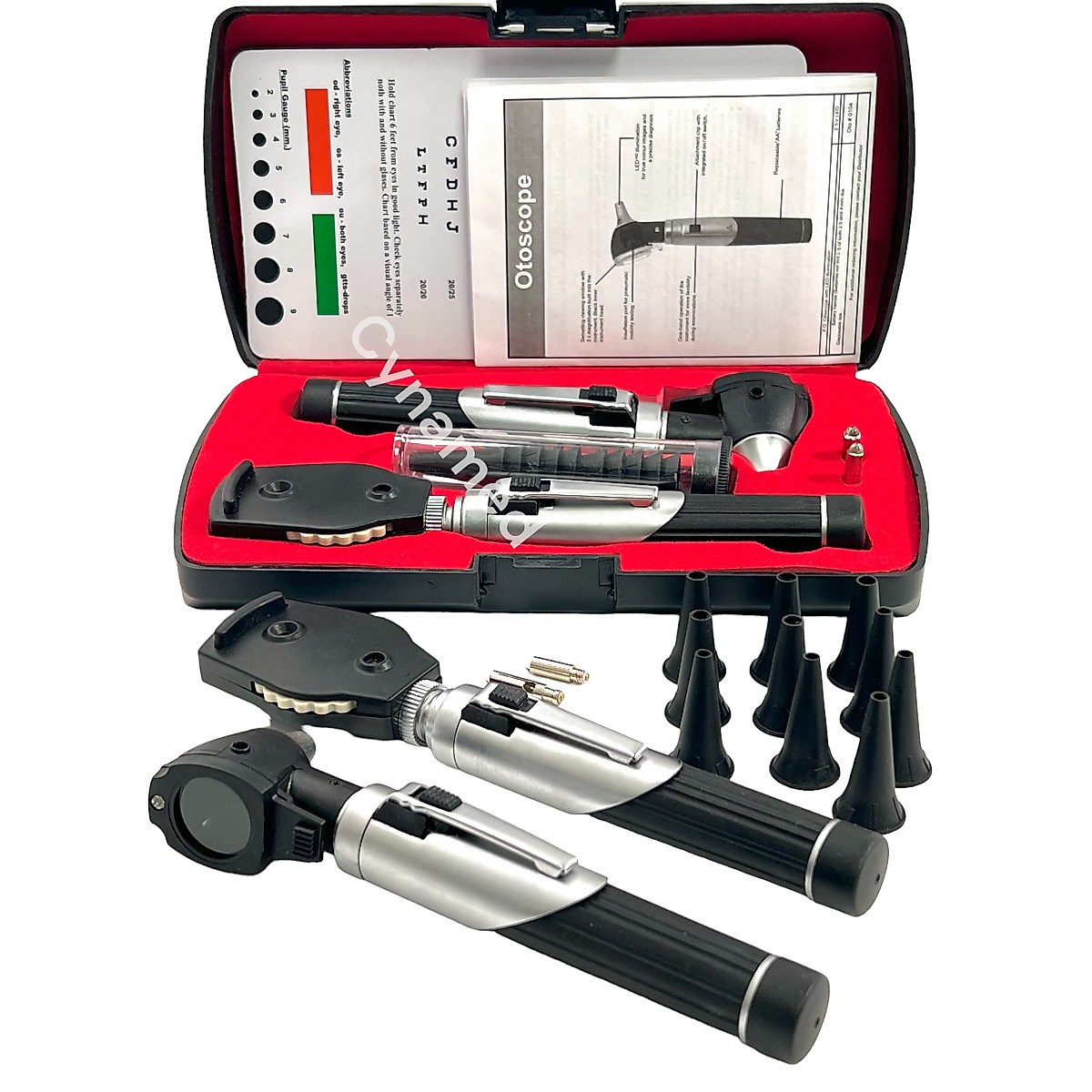 New Premium High Grade Home Use Student Otoscope Set Fiber Optic Digital Bright Led Ear Light Design 4X Magnification with Storage Washable Speculum Tips for Children Adults and Pets Cynamed