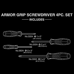 VESSEL - ARMOR GRIP™ Screwdriver Cross Point 4PC. Set (JISDRIVE) No.550APH4PBU