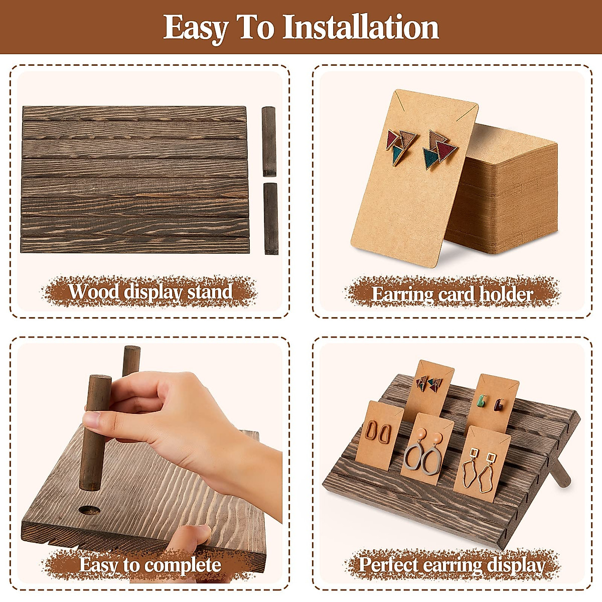 31 Pack Wooden Earring Display Stands Earring Display Holder Earring Jewelry Display with Earring Cardboard for Selling Earring Jewelry Organizer Displaying Photos Business Card (Brown, Light Brown)