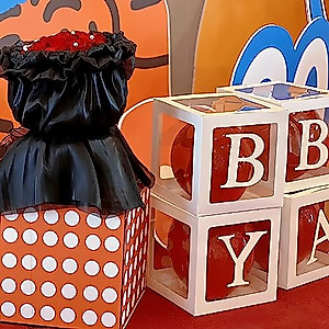 EAF Baby Boxes with Letters for Baby Shower, 4 Pcs Clear Balloon Blocks with 8 Letters for Gender Reveal Decorations and Baby Shower Decorations (White)