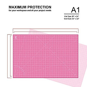 KC GLOBAL A1 (36"x24") Self-Healing Cutting Mat (Pink) - Sturdy, Reversible, Eco-Friendly, Non-Slip. Premium Desk Mat for Crafters, Quilters, and Hobbyist
