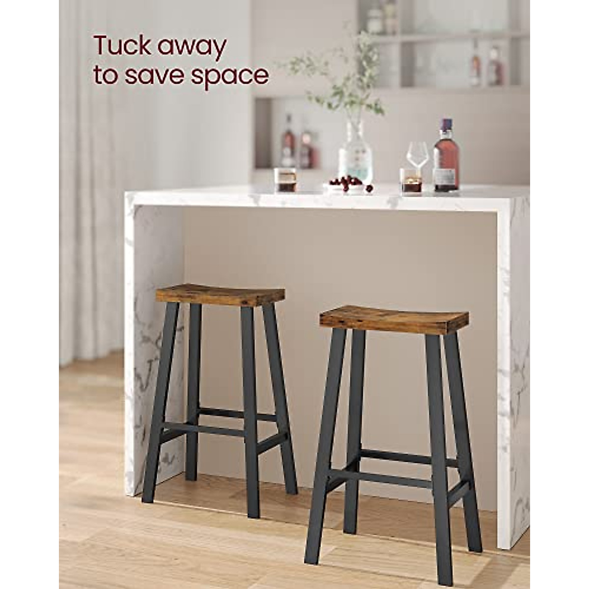 VASAGLE Bar Stools Set of 2, Counter Height Stools, Bar Chairs with Footrest, 29.1 Inches Tall Kitchen Breakfast Stools, Industrial, Living Room Party Room, Rustic Brown ULBC094B01