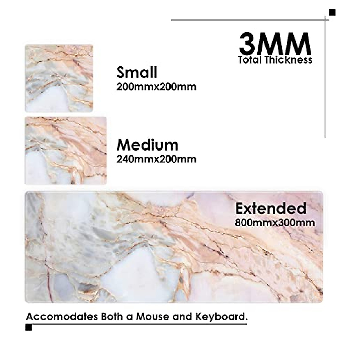 ZYCCW Large Gaming XXL Mouse Pad, Oversized Extended Mouse Mat Pink Marble Desk Pad Keyboard Pad (31.5"x11.8"x0.12") Non-Slip Rubber Stitched Edges(Marble)